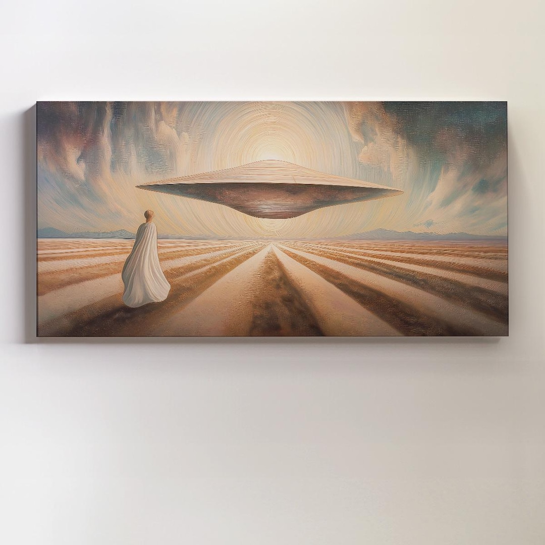 Minimal Sci-fi Wall Art Print, Wide Canvas, Panoramic Sci Fi Decor, Oil ...