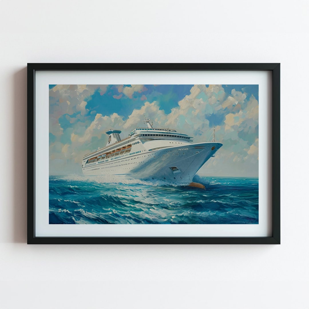 Yacht Cruise Ship Art, White Boat Painting, Coastal Wall Art, Framed ...