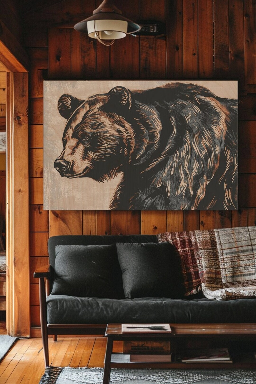 Bear Cabin Wall Art, Extra Large Rustic Painting, Brown Print, Gift for ...