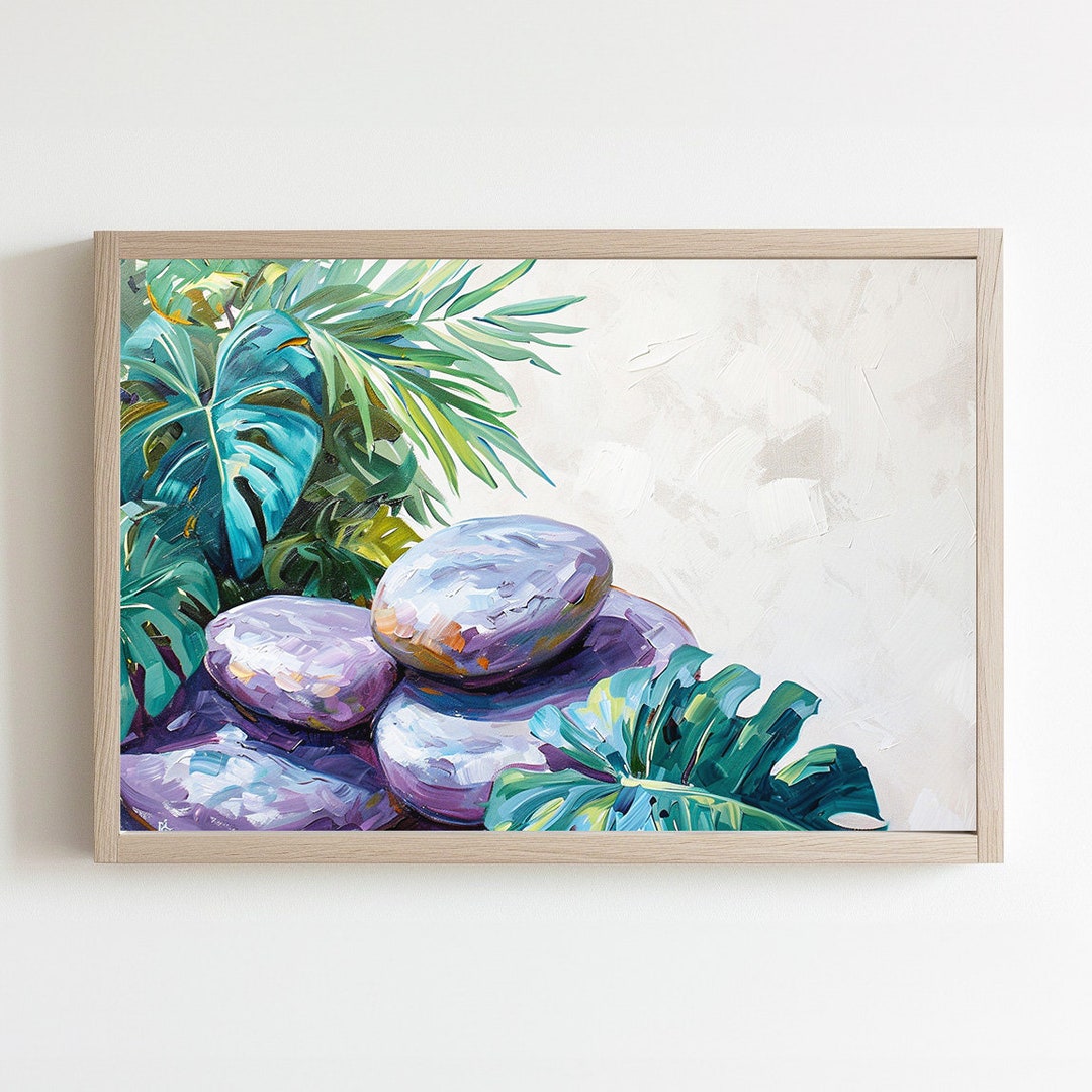 Pastel Spa Rocks Wall Art, Purple Vibes Print, Framed Meditative Yoga ...