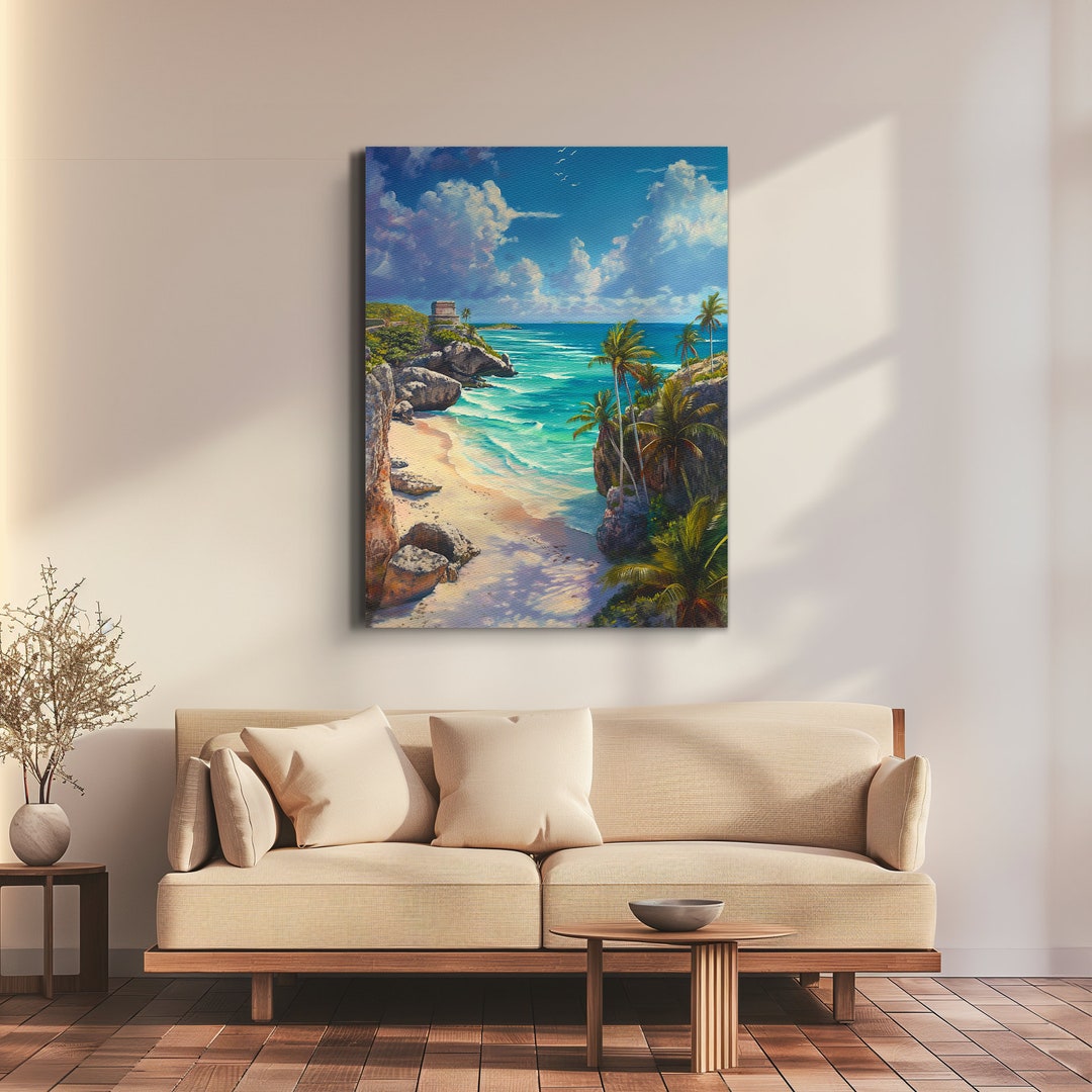 Tulum Wall Art, Beach Landscape Print, Tropical Painting, Vertical ...
