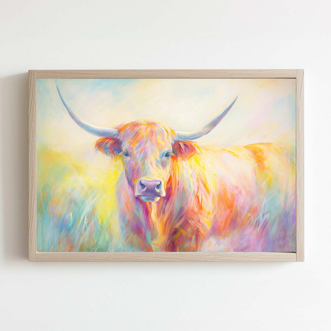 Pastel Highland Cow Wall Art Print, Framed Canvas Painting - Etsy