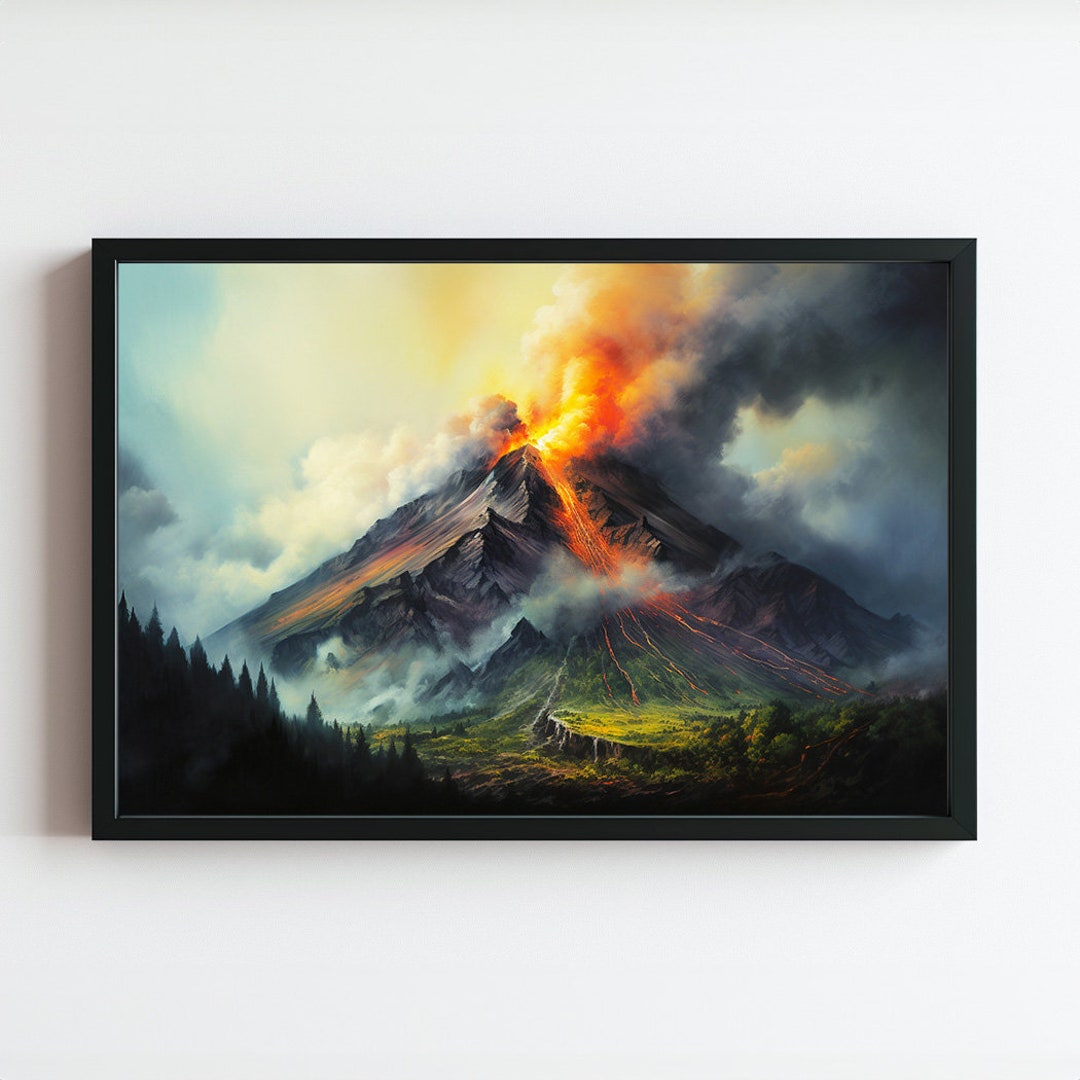 Volcano Art Print, Hawaii Volcano Decor, Fiery Eruption Oil Painting - Etsy