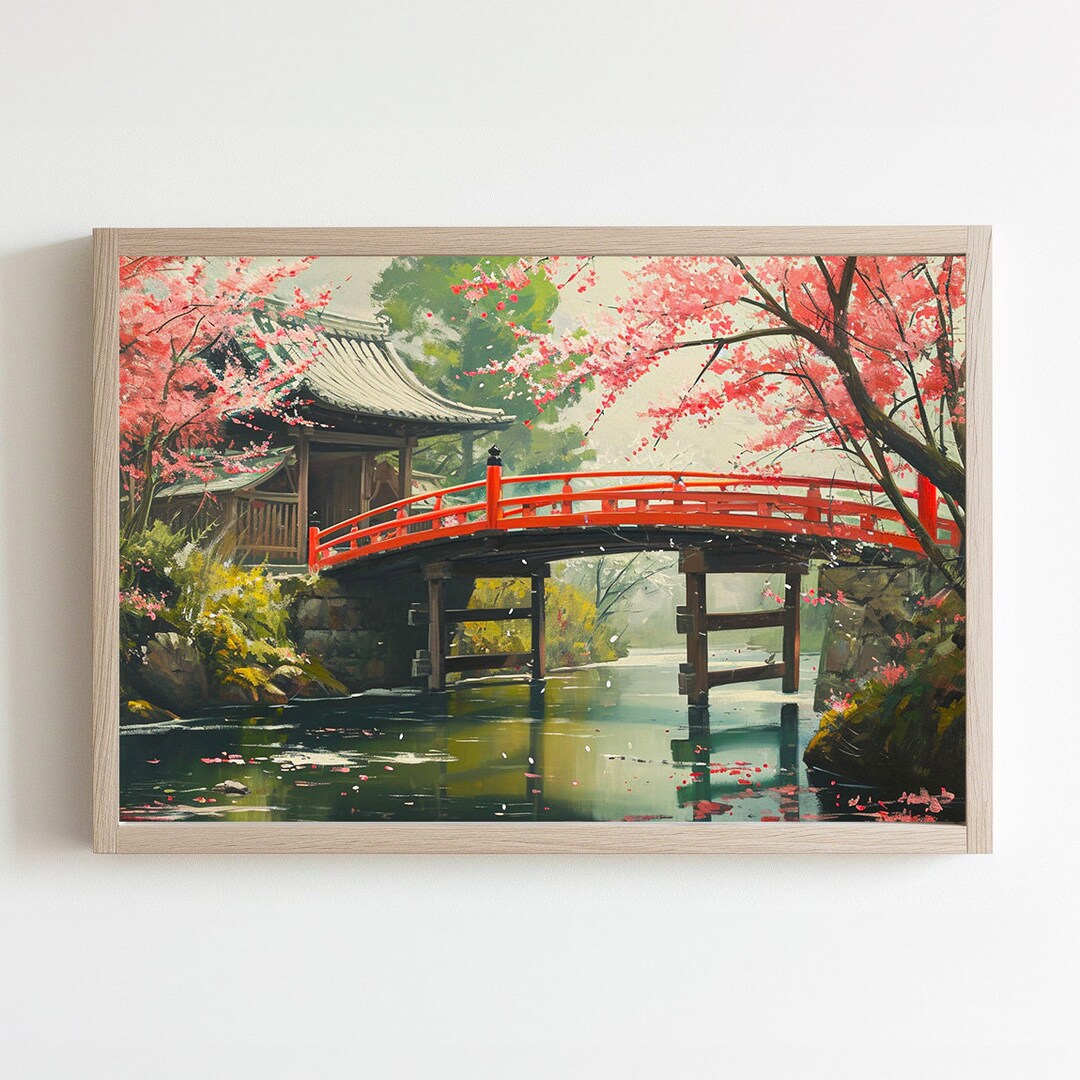 Japanese Bridge Garden Art Print, Soribashi Landscape Art Print, Calm ...