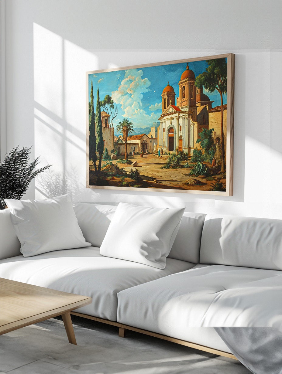 Mexican Mission Wall Art Print, Traditional Hispanic Folk Decor, Latin ...