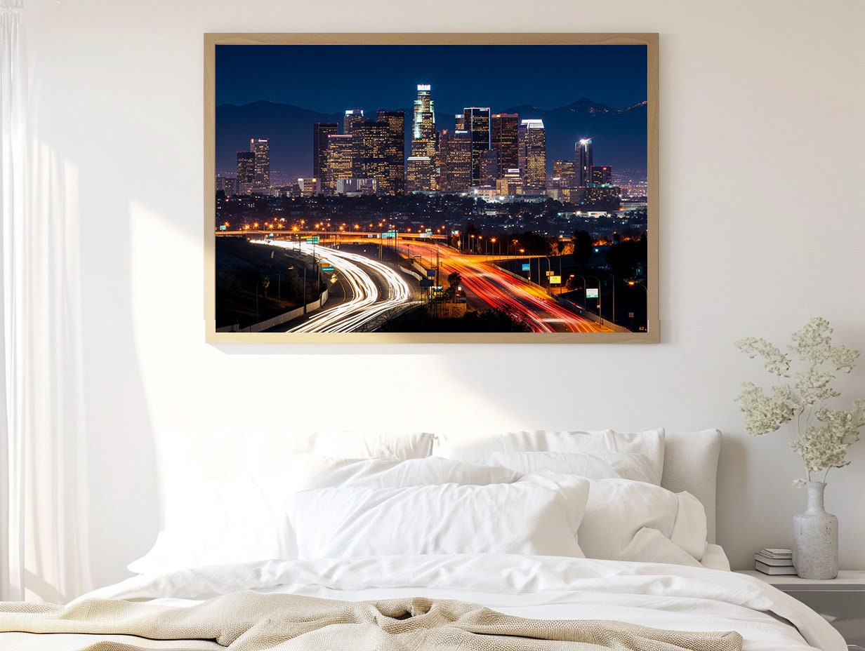 Los Angeles Skyline Art Wall Art, Cityscape Canvas Print, Framed ...