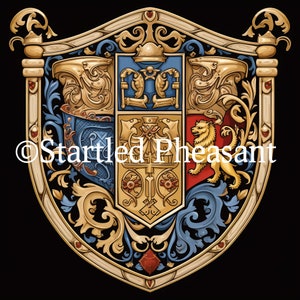 Medieval Majesty: 12 Exquisite Digital Art Tiles of Noble Shields and ...