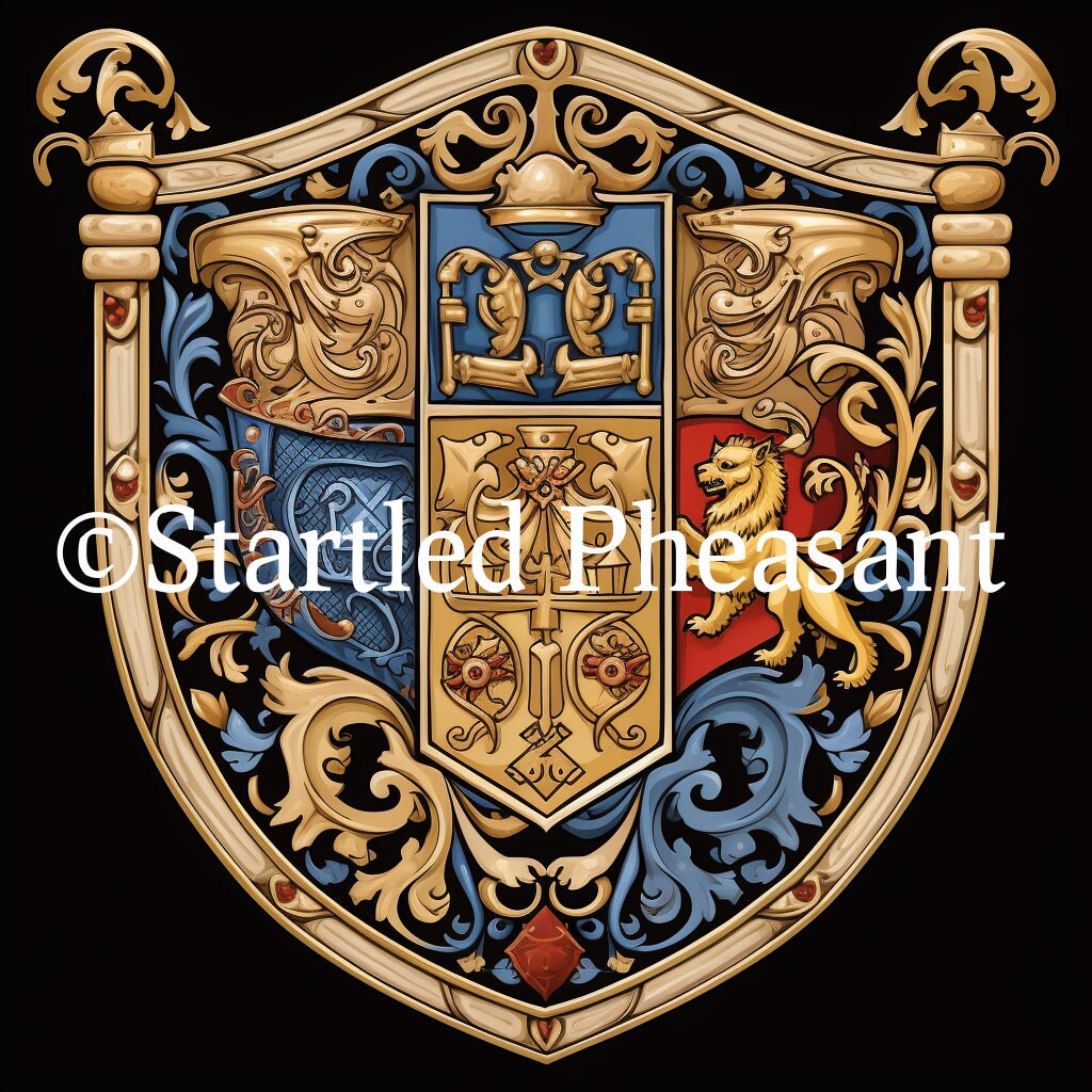 Medieval Majesty: 12 Exquisite Digital Art Tiles of Noble Shields and ...