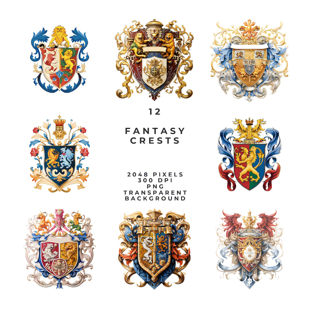 Noble Insignia: Fantasy Family Crest PNG Pack set of 12, PNG ...