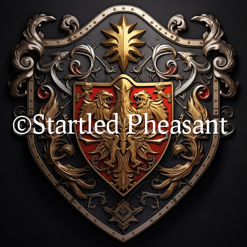 Medieval Majesty: 12 Exquisite Digital Art Tiles of Noble Shields and ...