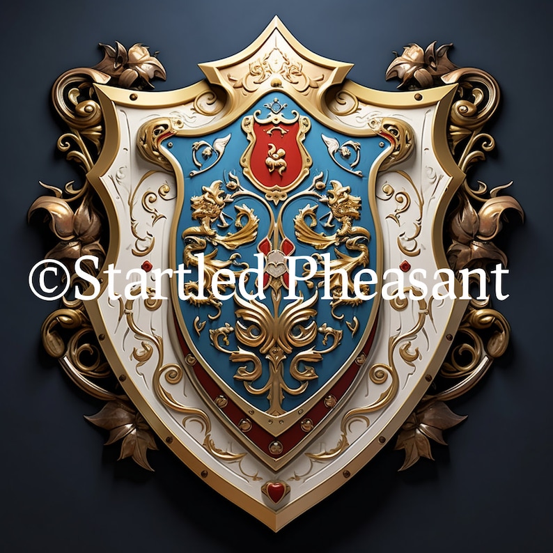 Medieval Majesty: 12 Exquisite Digital Art Tiles of Noble Shields and ...
