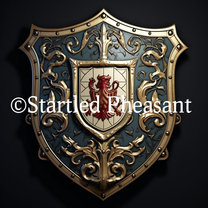 Medieval Majesty: 12 Exquisite Digital Art Tiles of Noble Shields and ...