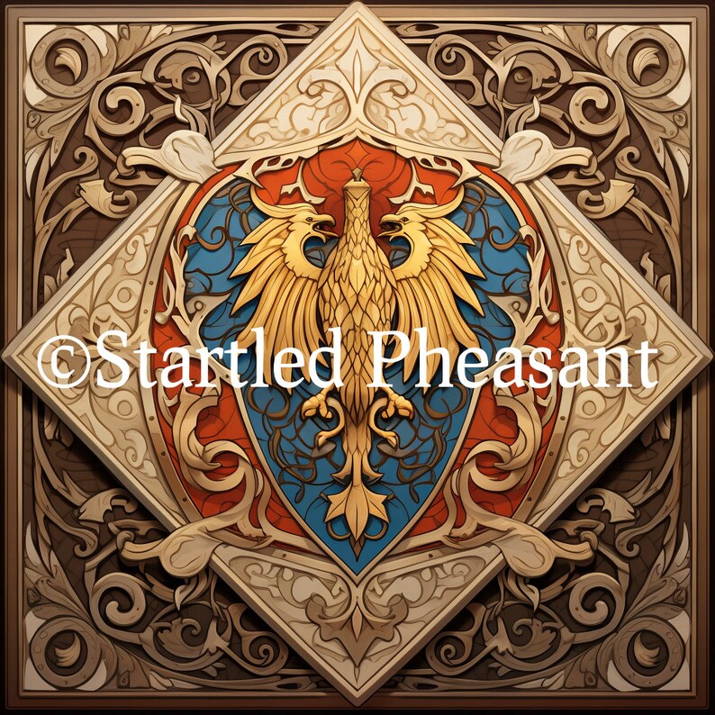 Medieval Majesty: 12 Exquisite Digital Art Tiles of Noble Shields and ...