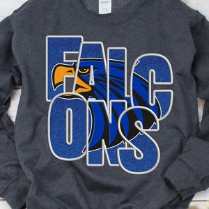 Blue Glitter Falcons Mascot PNG, School Spirit Shirt Sublimation ...