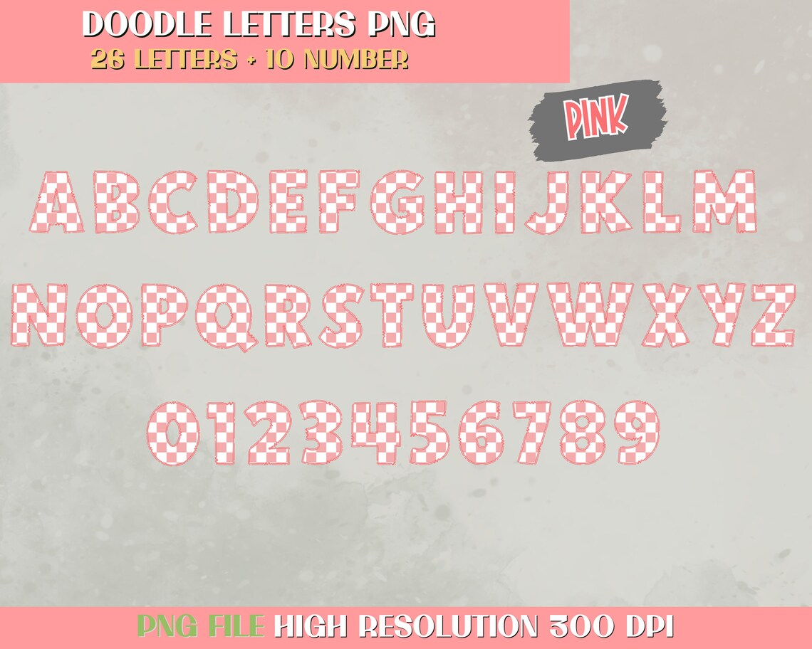 Checkered Doodle Alphabets PNG, Retro Doodle Letters, Sublimation ...