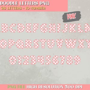 Checkered Doodle Alphabets PNG, Retro Doodle Letters, Sublimation ...