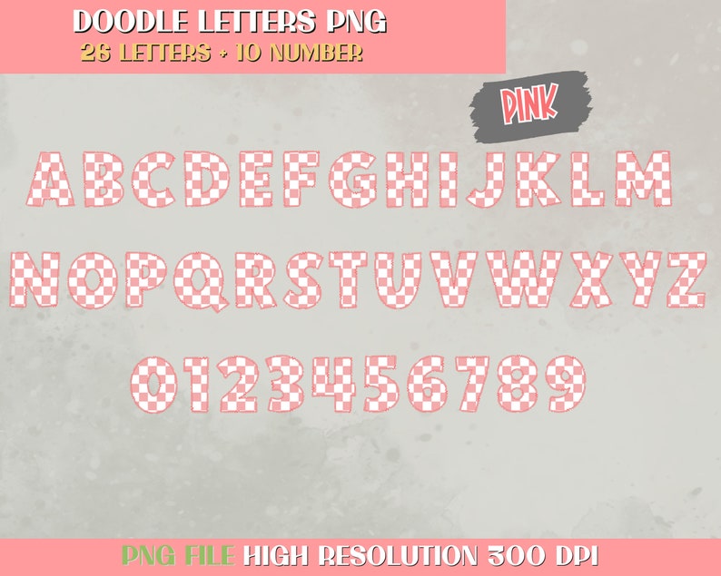 Checkered Doodle Alphabets PNG, Retro Doodle Letters, Sublimation ...