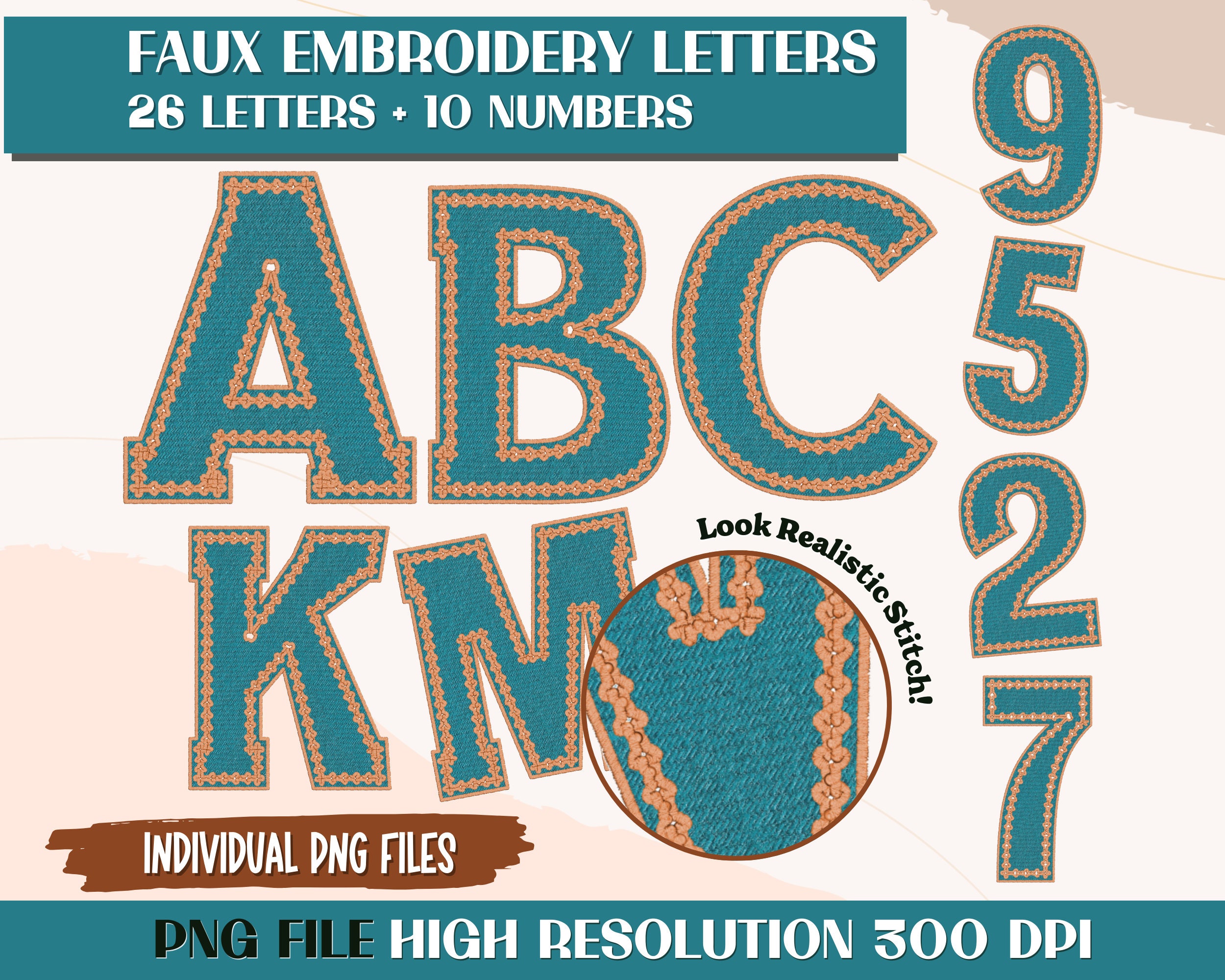 Faux Embroidery Letters, Alphabet PNG, Digital Stitch Letters ...