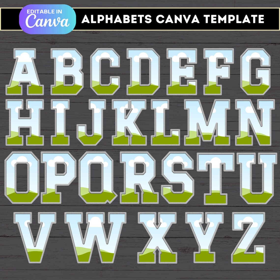 Faux Embroidery Sport Letters Canva Template, Varsity Alphabet Frame ...