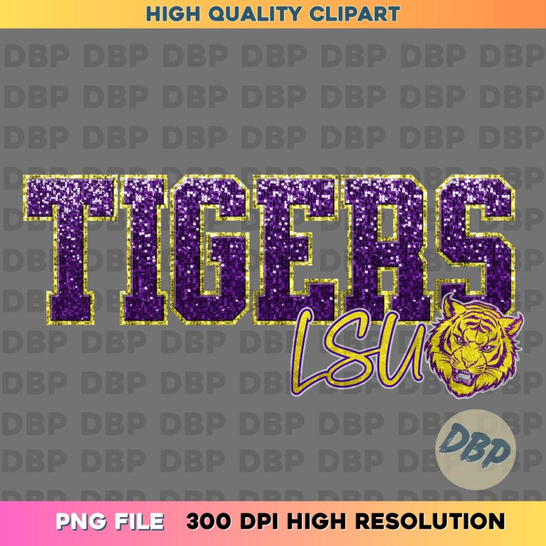 LSU Tigers Spirit PNG, Faux Sequin Tiger Mascot Clip Art, Louisiana ...