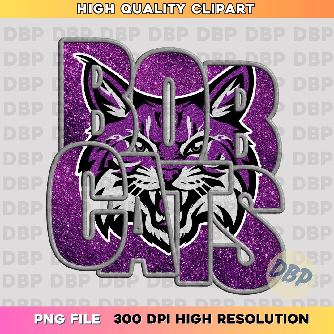 Purple Glitter Bobcats Mascot PNG, Bobcats Spirit Design, High School ...