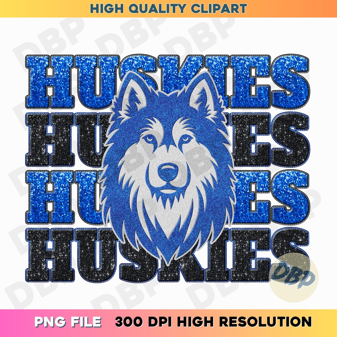 Huskies Spirit Mascot PNG, Blue Glitter Husky Stacked PNG, High School ...