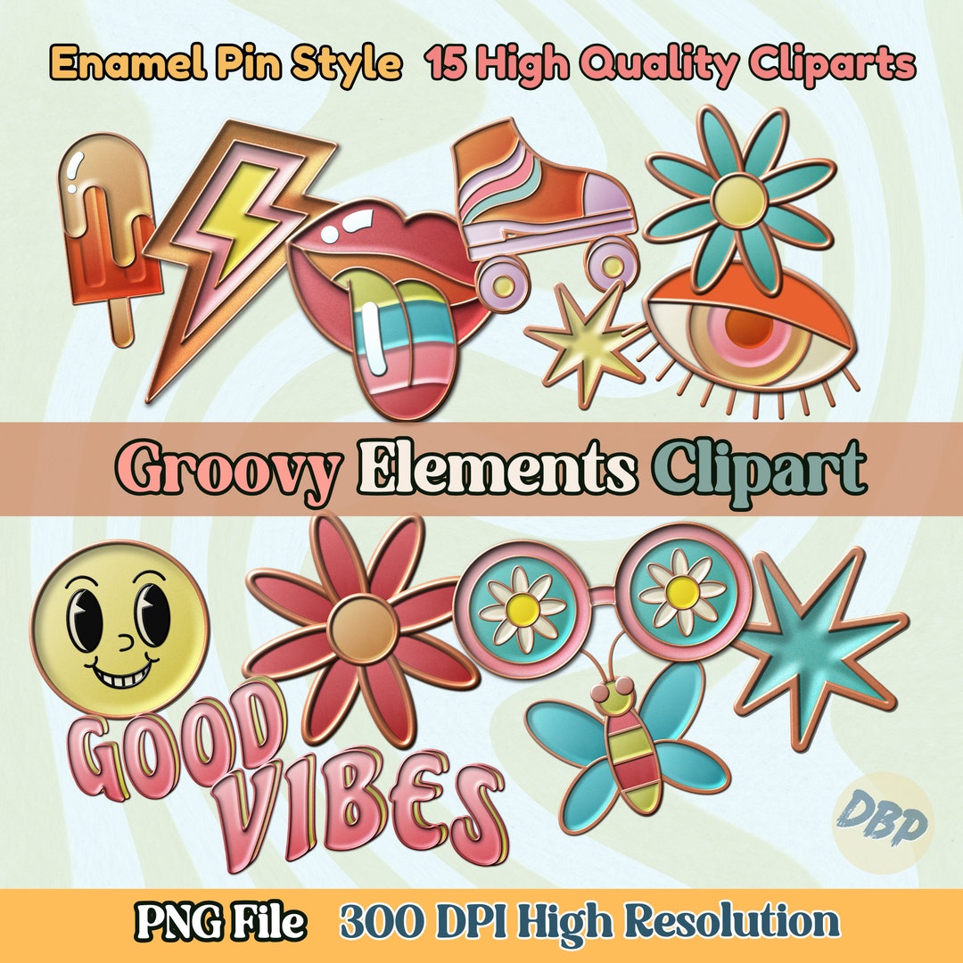 Groovy Elements Enamel Style PNG, Retro Groovy Clipart, Smiley Face ...