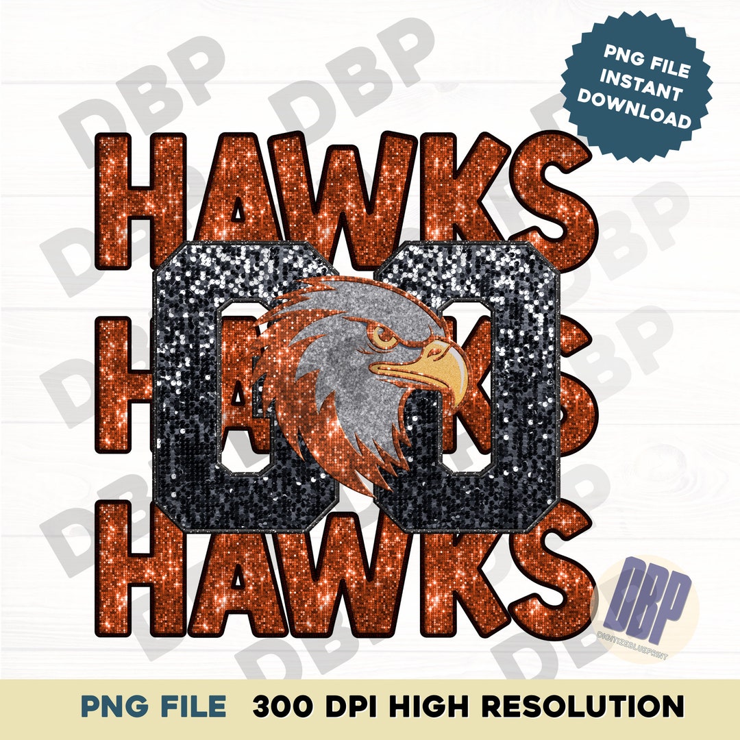 Go Hawks PNG, Faux Glitter Design, Hawk Sequin Embroidery PNG, Sequin Black and Blue, Eagle ...