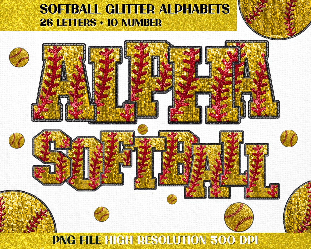 Softball Glitter PNG Alphabets, Faux Sequin Softball Letters, Softball ...
