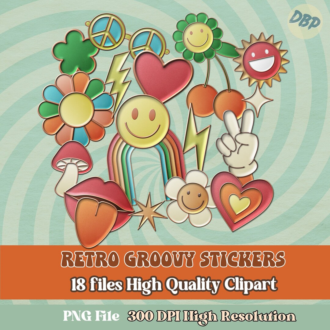 Retro Groovy Elements PNG, Enamel Pin Groovy Retro Clipart, Retro Daisy ...
