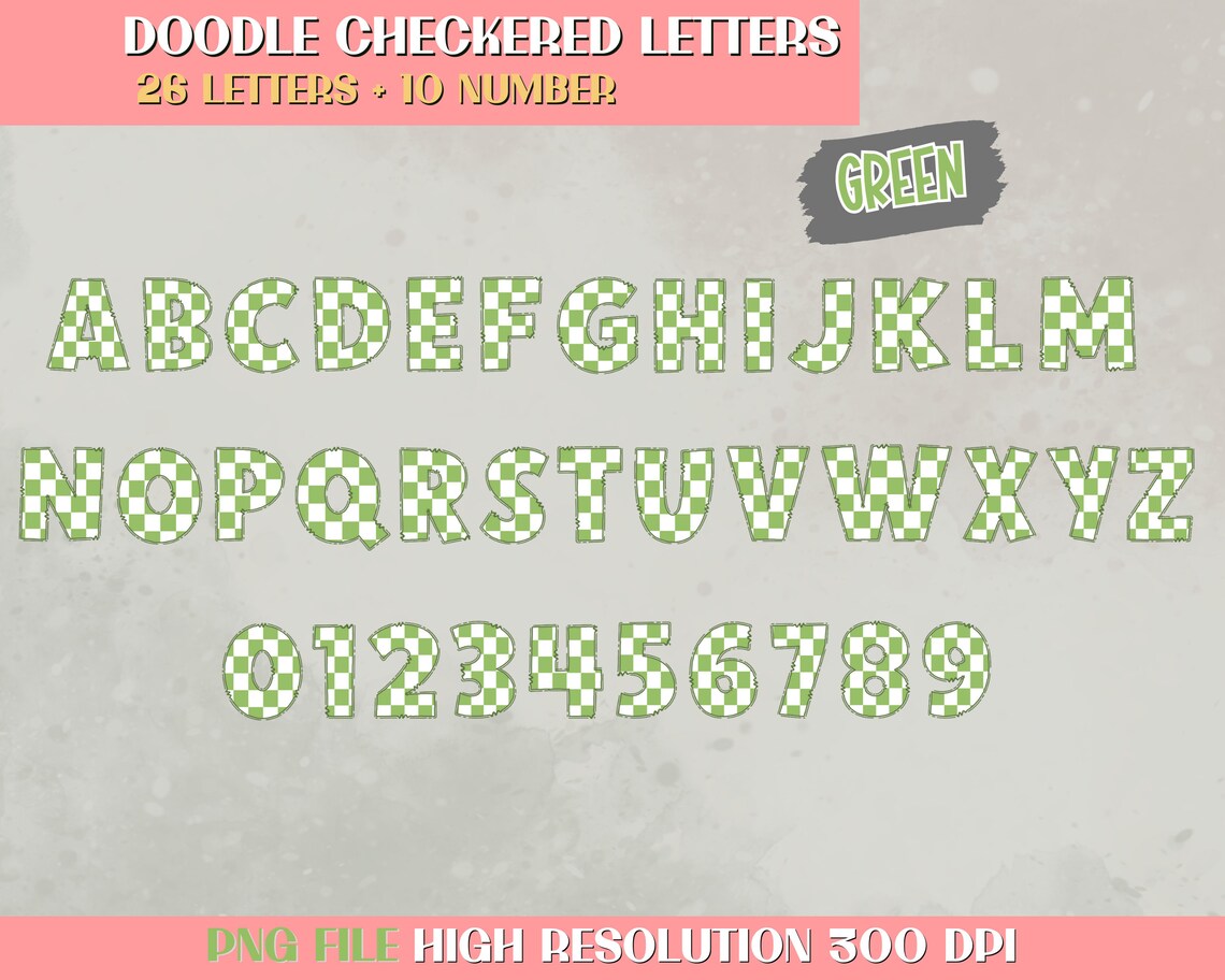 Checkered Doodle Alphabets PNG, Retro Doodle Letters, Sublimation ...