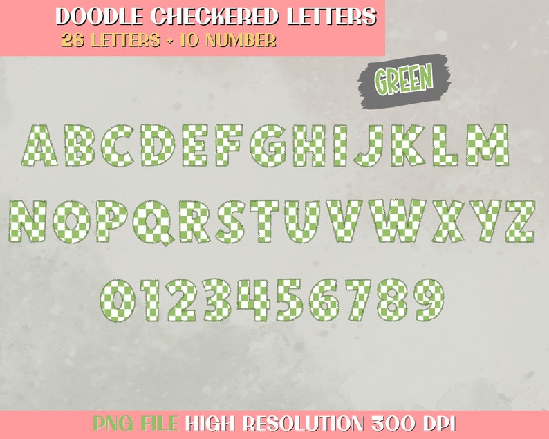Checkered Doodle Alphabets PNG, Retro Doodle Letters, Sublimation ...
