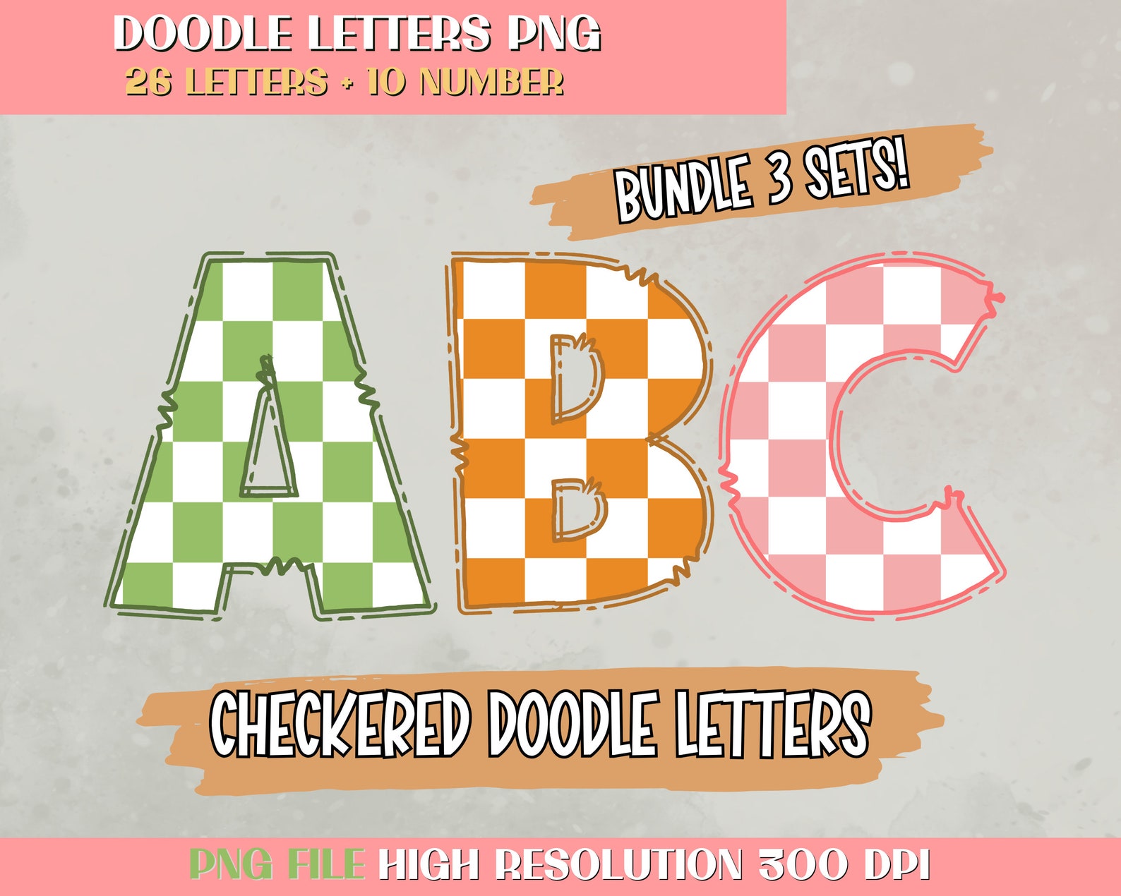 Checkered Doodle Alphabets PNG, Retro Doodle Letters, Sublimation ...