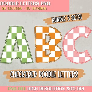 Checkered Doodle Alphabets PNG, Retro Doodle Letters, Sublimation ...