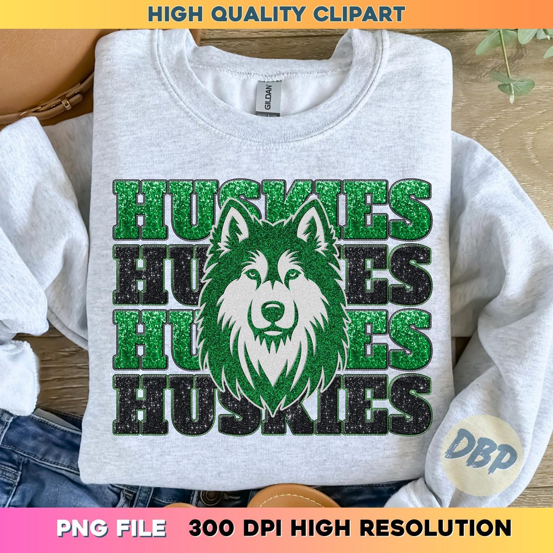 Huskies Spirit Mascot PNG, Glitter Green Husky Stacked PNG, School ...