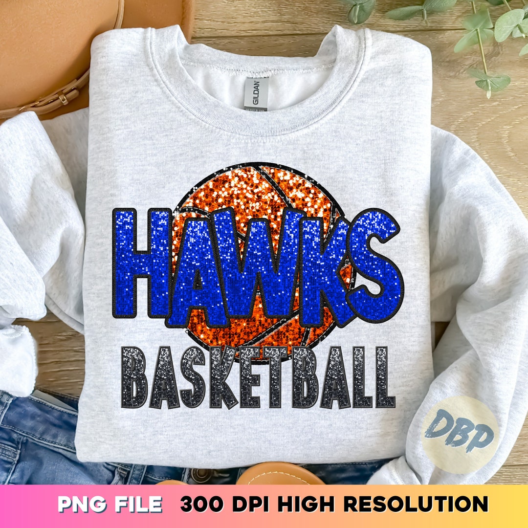 Blue Faux Sequin Hawks Basketball PNG, Faux Glitter Design, Hawks Mascot PNG, Sport Sublimation ...