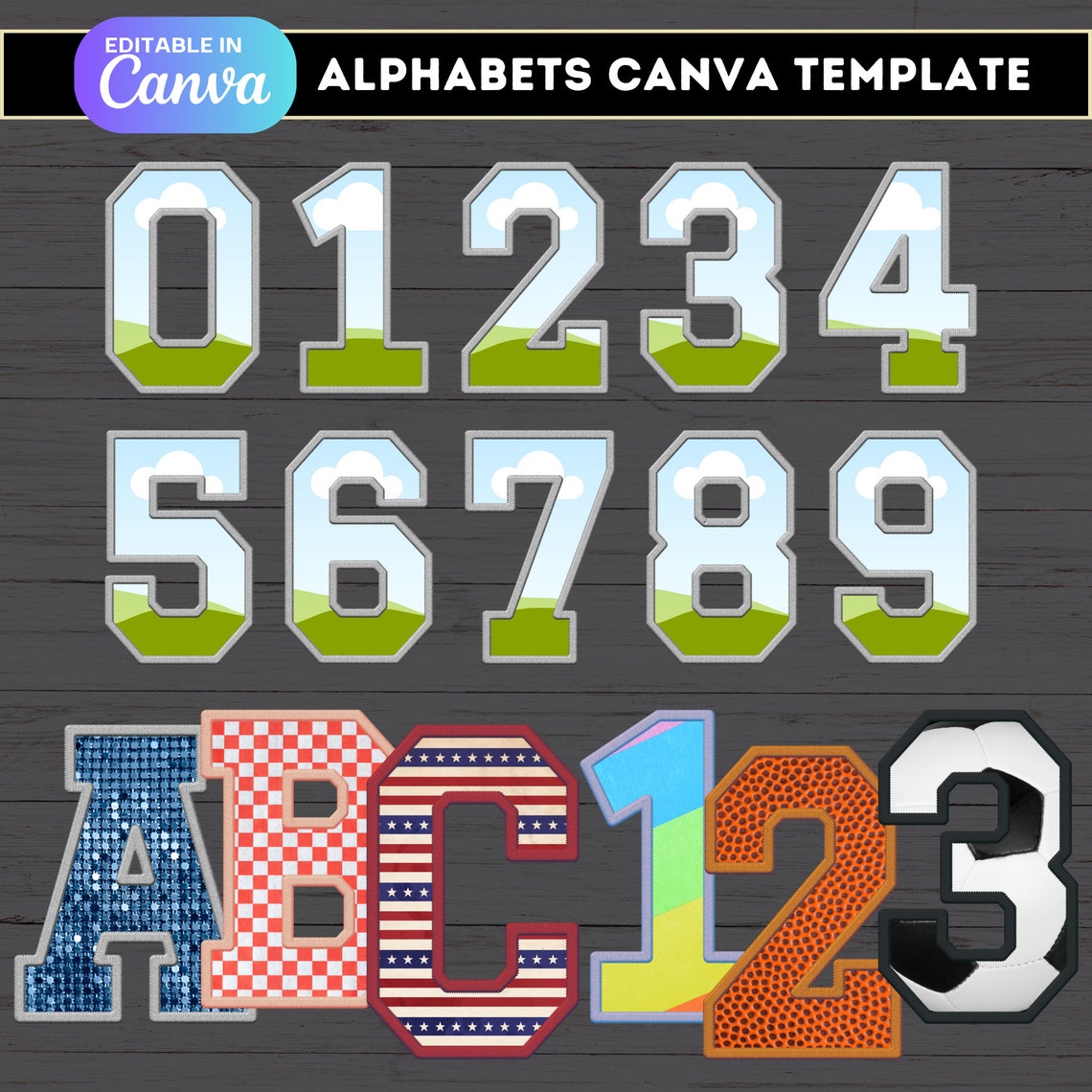 Faux Embroidery Sport Letters Canva Template, Varsity Alphabet Frame ...