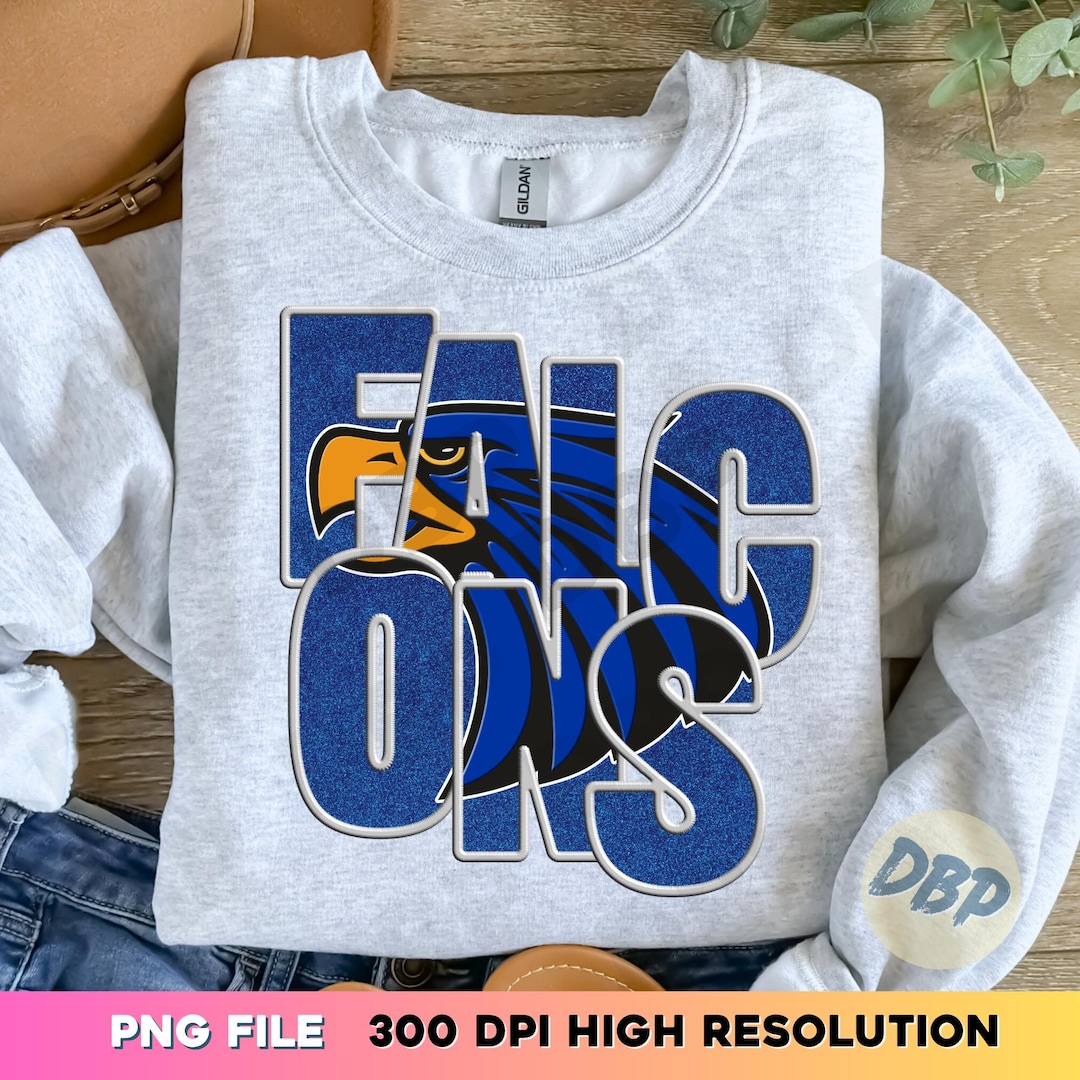 Blue Glitter Falcons Mascot PNG, School Spirit Shirt Sublimation ...