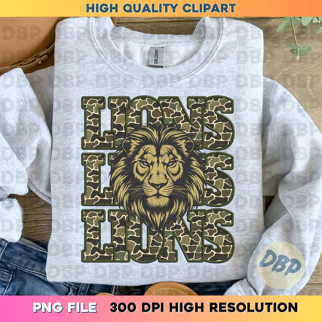 Lions Camouflage PNG, Lion Stacked Mascot Spirit PNG, Wildlife Mascot Sublimation, Lion Lover ...
