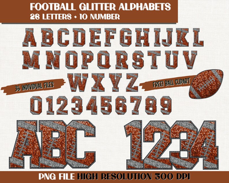 Football Glitter Letters PNG, American Football Alphabets, Sport ...