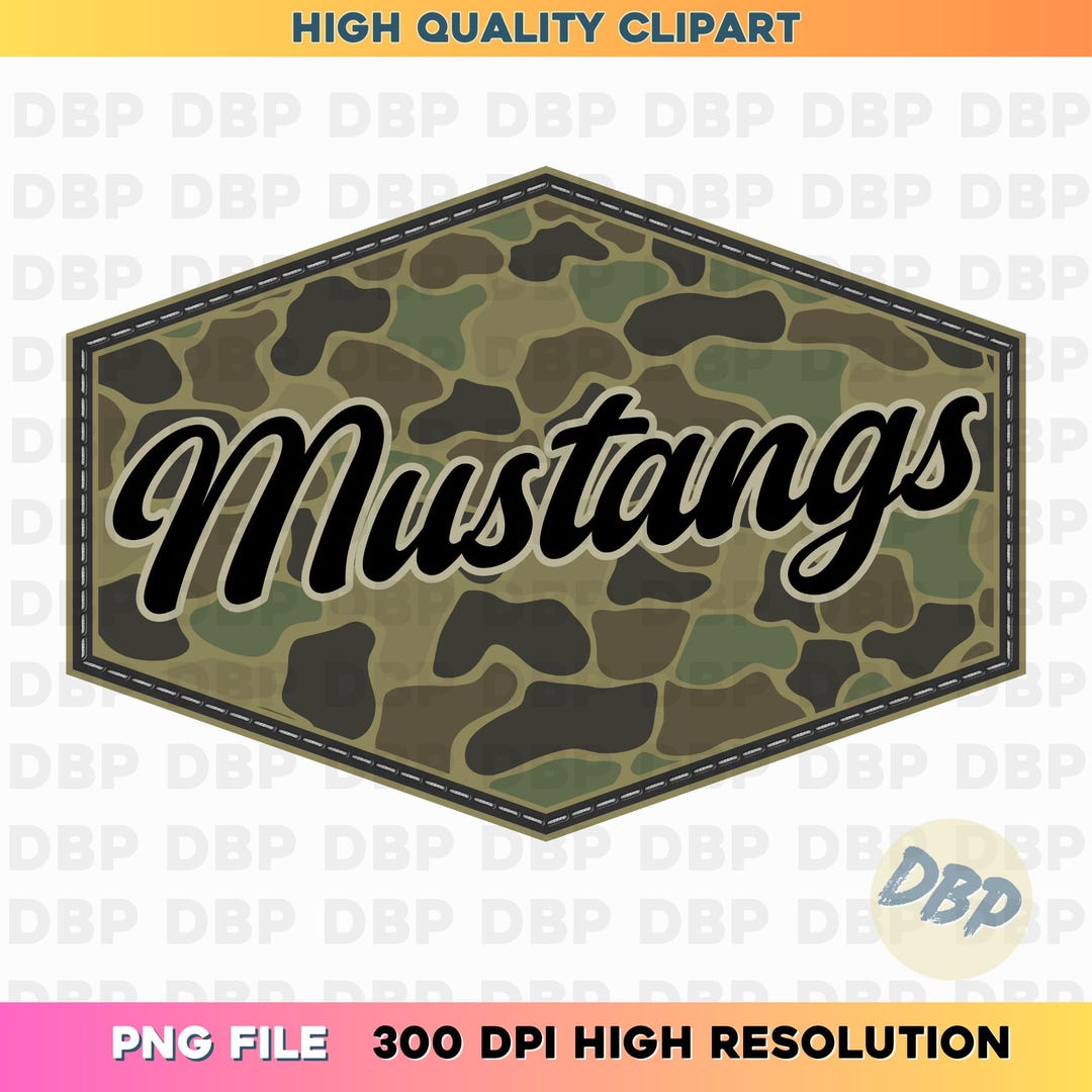 Mustangs Camo Patch Design, Mascot Camouflage Shirt PNG, Old School ...