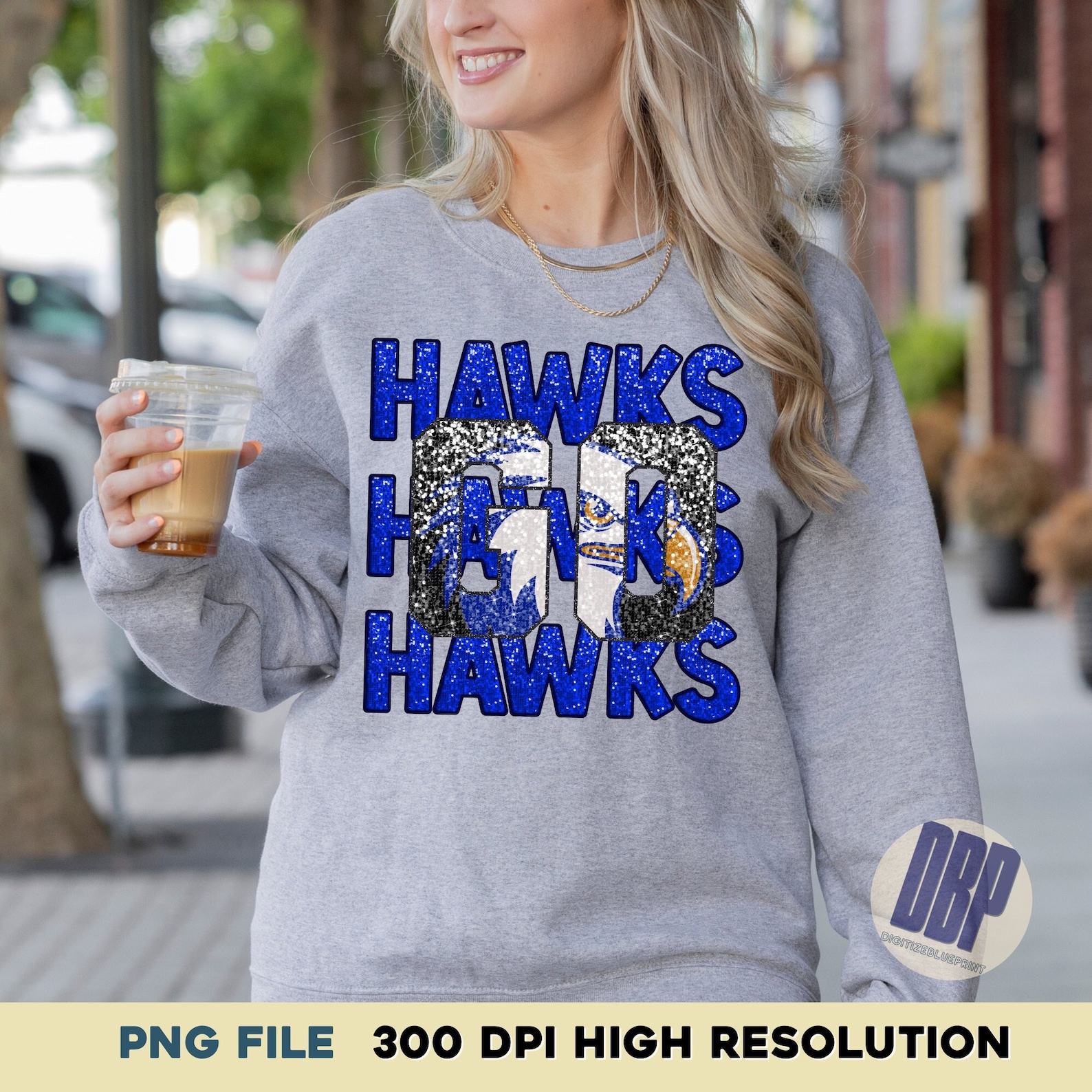 Go Hawks PNG, Faux Glitter Design, Hawk Sequin Embroidery PNG, Sequin ...