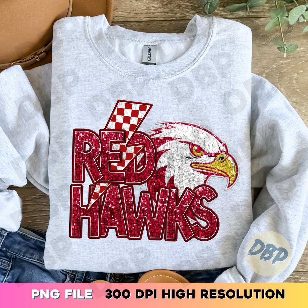 Red Hawks Sublimation PNG, Faux Sequin Design, Glitter Mascot Shirt, Sport Sublimation Download ...
