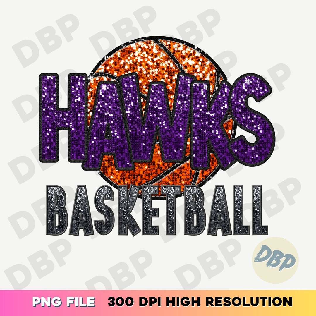 Purple Faux Sequin Hawks Basketball PNG, Faux Glitter Design, Hawks Mascot PNG, Sport Mascot ...
