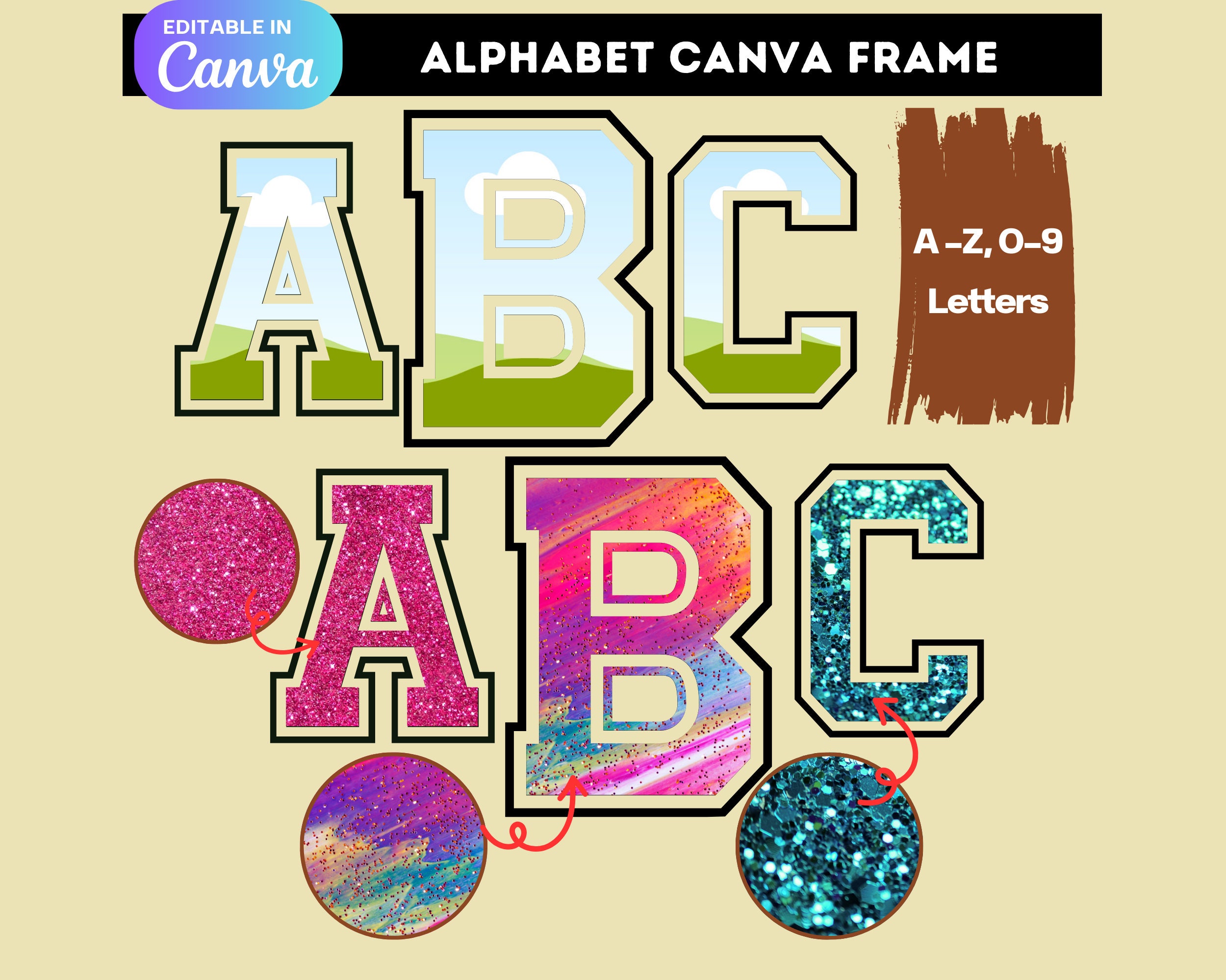 Alphabet Canva Frame, Editable Canva Frame, Digital Letters, Editable Drag and Drop Letters ...