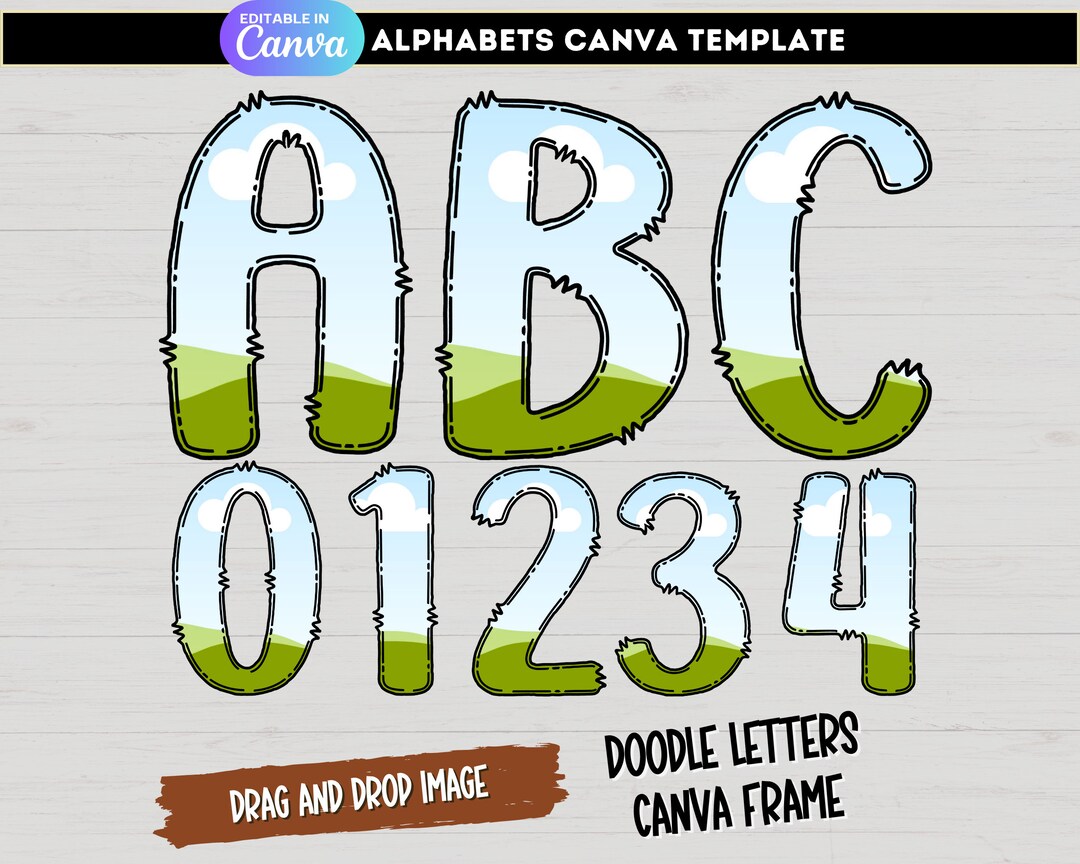 Doodle Letters Canva Frame Template Doodle Alphabet Font Customize Alphabet Frame Template