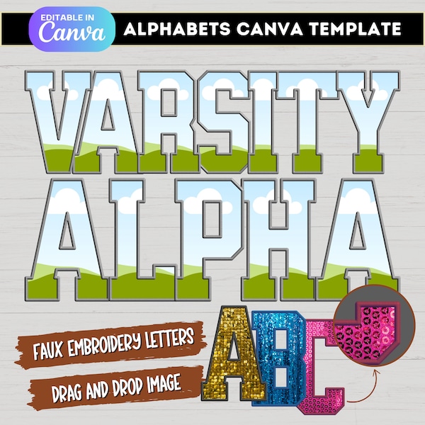 Canva Alphabet Frame Stitched - Etsy