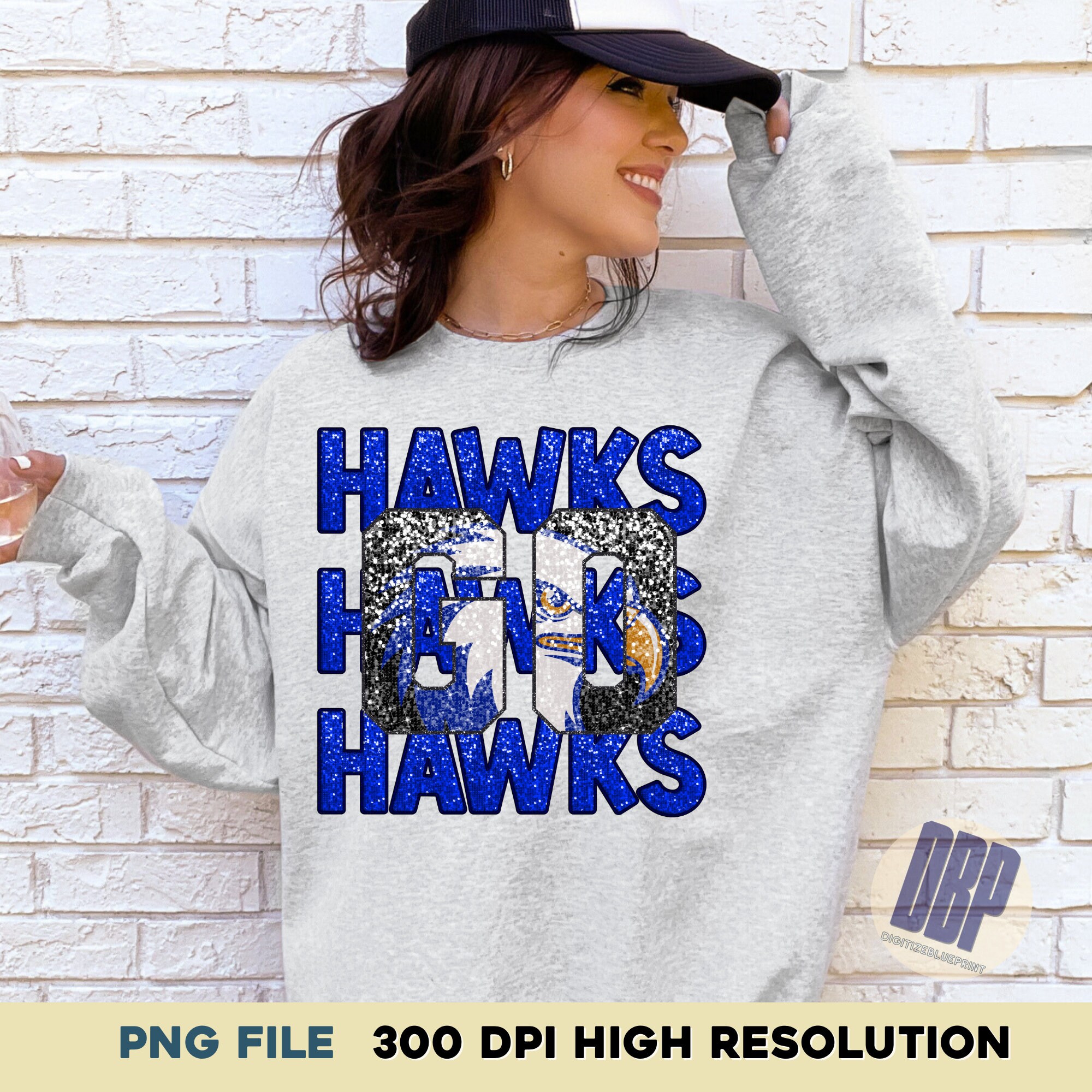 Go Hawks PNG, Faux Glitter Design, Hawk Sequin Embroidery PNG, Sequin Black and Blue, Eagle ...