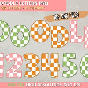 Checkered Doodle Alphabets PNG, Retro Doodle Letters, Sublimation ...