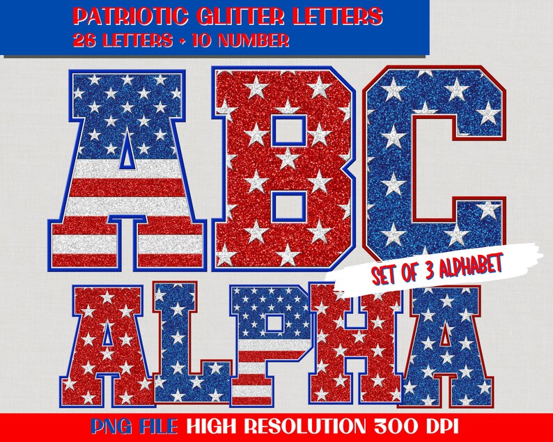 Patriotic Glitter Alphabet PNG, American Flag Sequin Alphabet ...